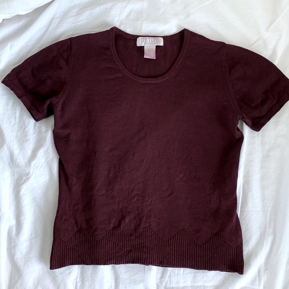 Tops | Vintage Short Sleeve Mixed Media Knit Maroon Crew Neck Top ...